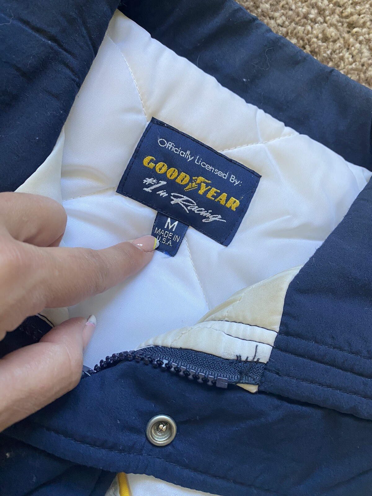 Vintage Goodyear Racing Jacket Navy Full Zip Bomber L… - Gem