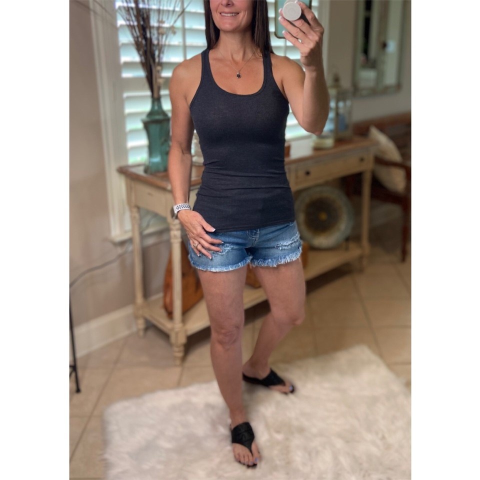 Sexy Ribbed Racerback Low Scoop Boy Beater Cleavage Tank Top Gray 1X/2X ...