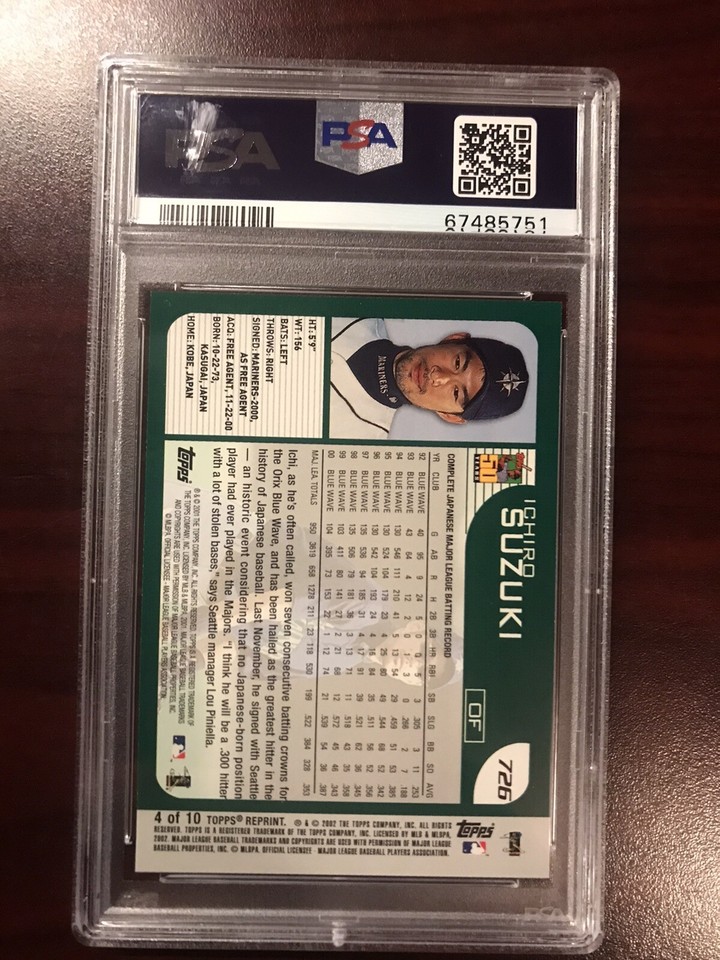 2002 TOPPS ARCHIVES 2001 REPRINT INSERT REPRINT #4 ICHIRO SUZUKI SP PSA ...