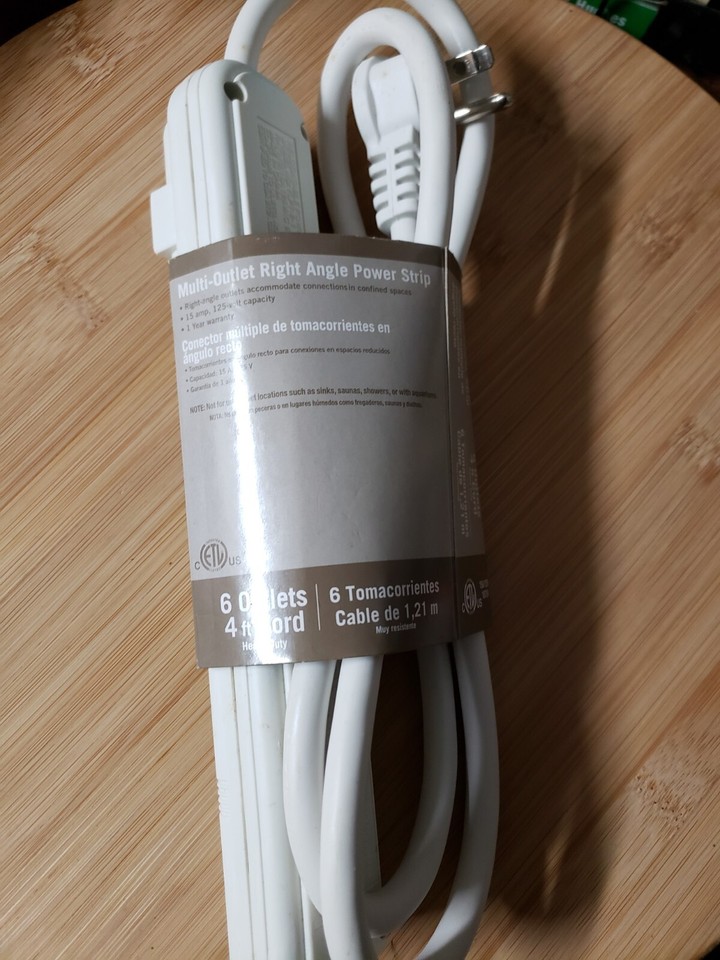 Multi Outlet Right Angle Power Strip, 6 Outlets, 4ft Cord. 15 amp, 125 ...