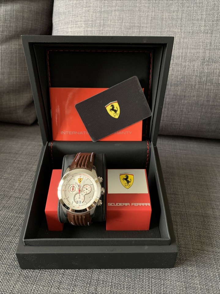 Ferrari Paddock Chronograph Watch Silver with Brown Leather Strap | eBay