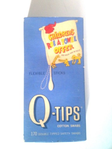 Vintage Q-Tip box child advertisement offer Rol-A-Towel q-tips in it ...