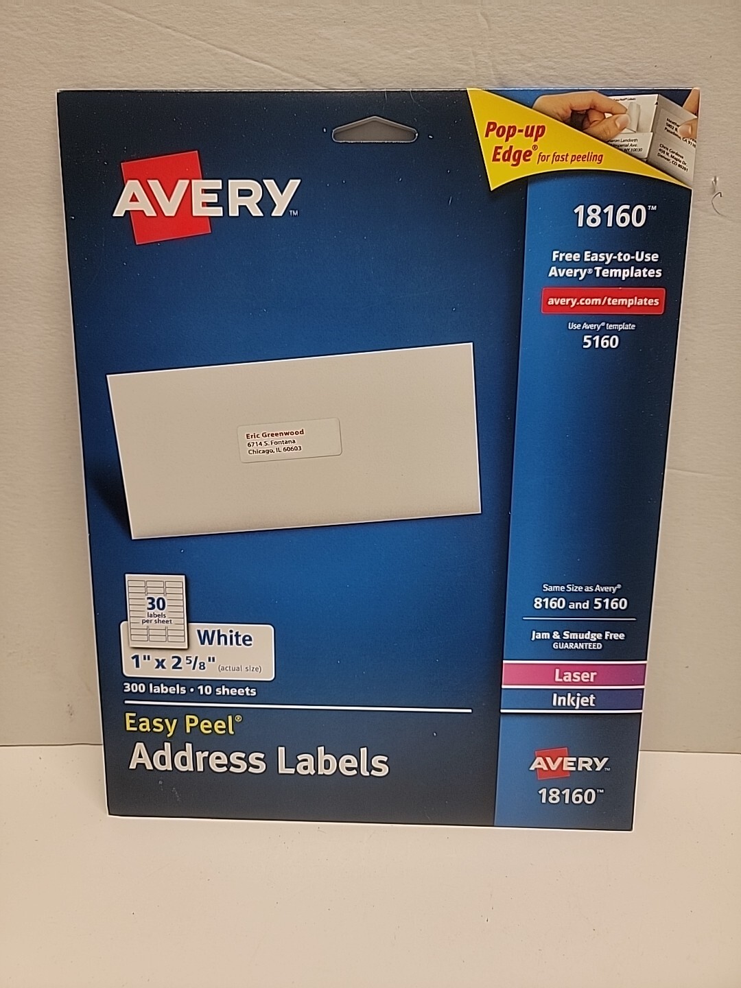 Avery 18160 1 x 2 5/8 Easy Peel Address Labels 300 Labels 10 Sheets 30 ...