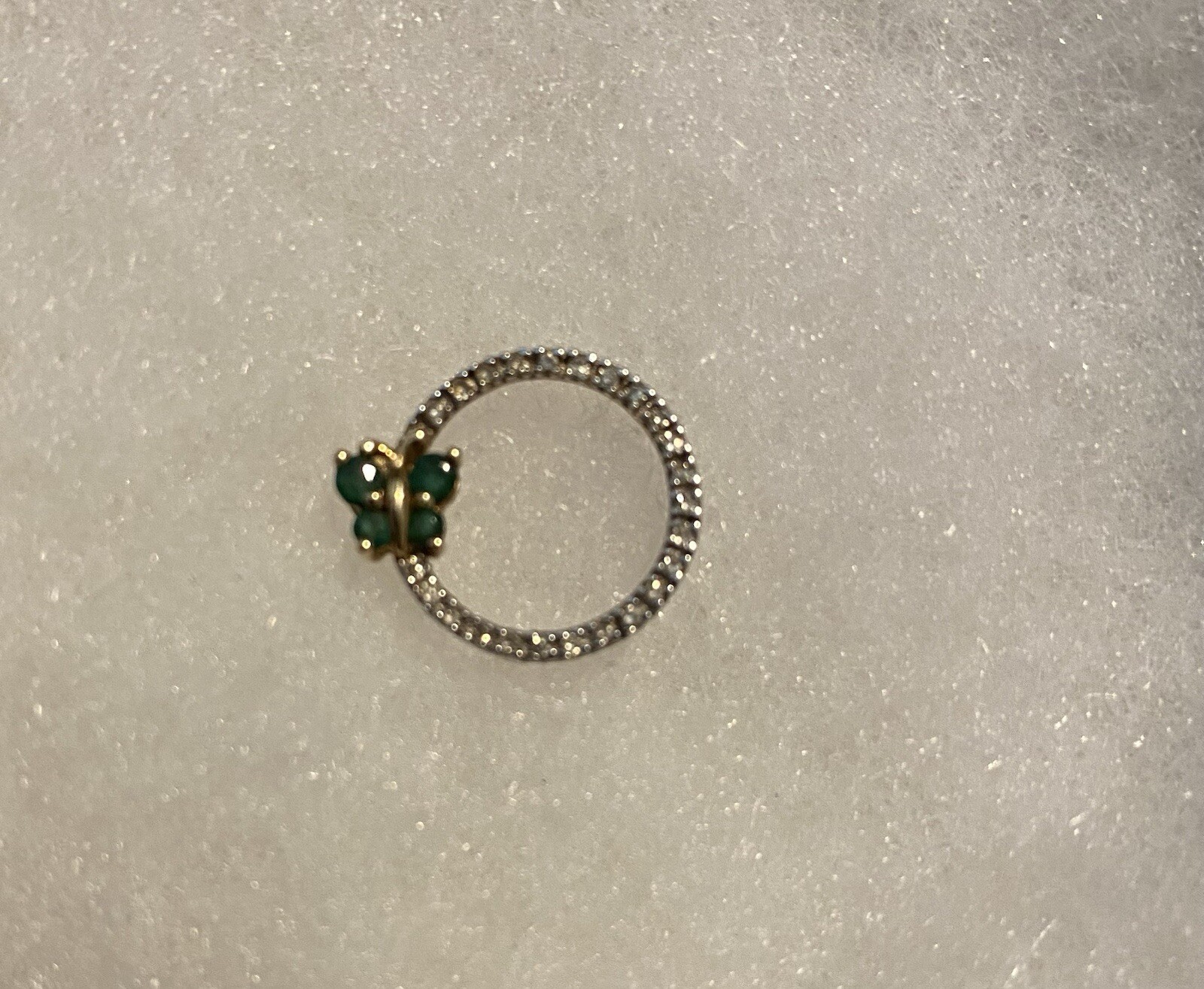 10k Gold Circle Diamond And Butterfly Emerald pendant - Gem