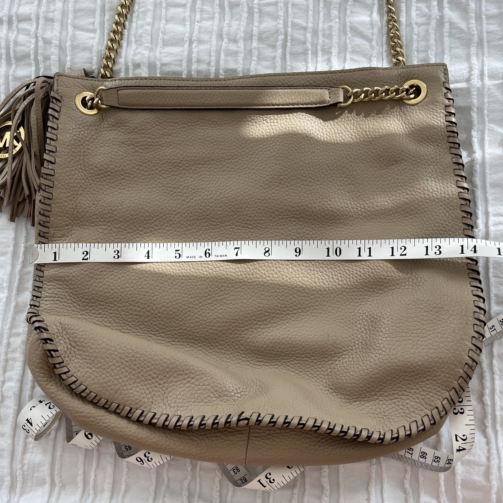 MICHAEL KORS Whipped Chelsea Handbag Large Shoulder Beige Leather Gold ...