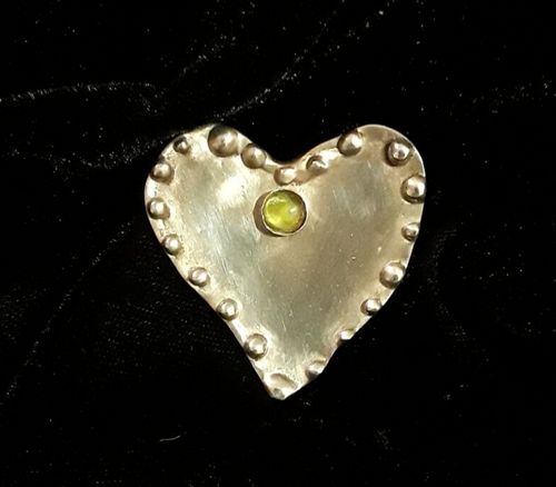 Sterling Silver Heart Shaped Unique Design Pin with Peridot-Artisan ...