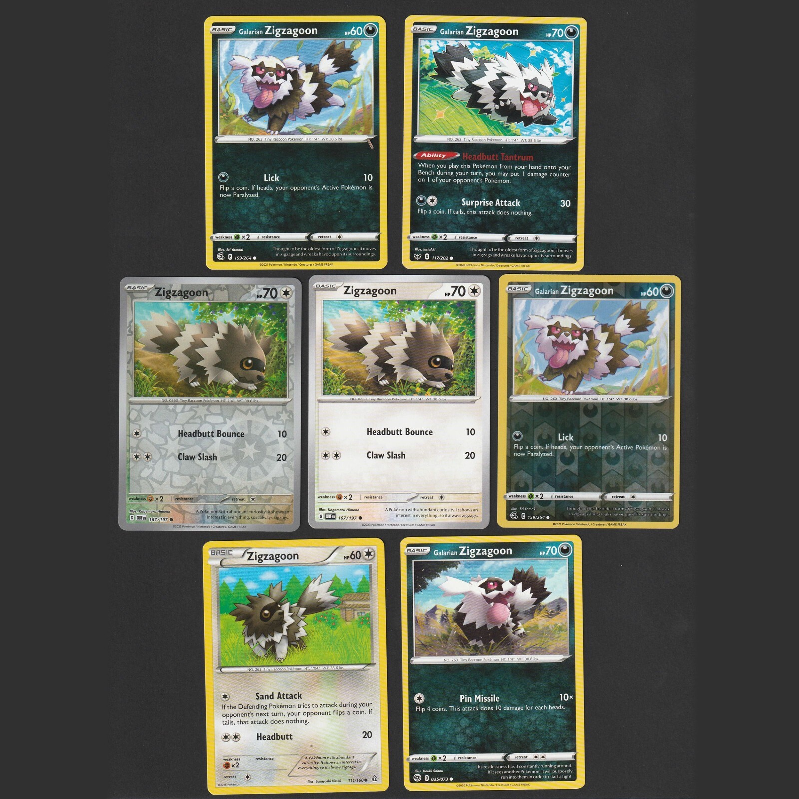 Zigzagoon Pokemon Card Collection Set of 7 English Cards LP | eBay