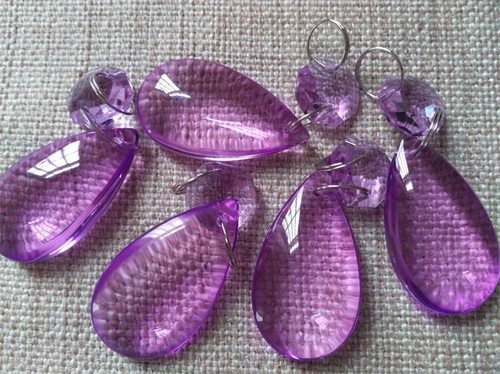 15Pcs 38mm Purple Crystal Tear Shape Pendant w/ Octagon Beads Sliver ...