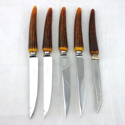 Lot of 5 Vtg Sheffield Stainless Steel Crown Crest Steak Knives Faux ...
