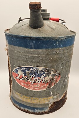 Vintage Delphos 2 Gallon Galvanized Gas Utility Can with Red Handle | eBay