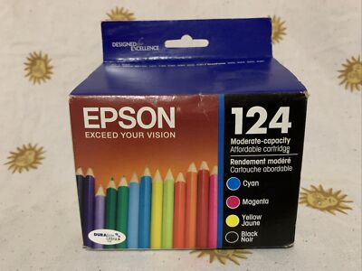 Epson GENUINE 124 Black & Color Ink 4 Pack NEW SEALED RETAIL BOX Exp 07 ...