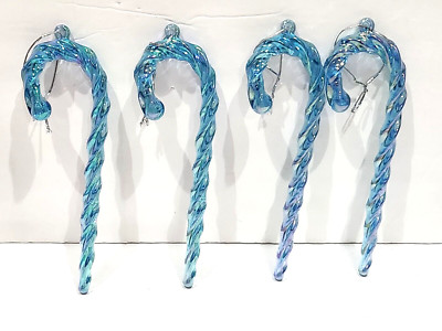 4pc Christmas Light Blue Frozen Candy Canes Coastal Ornaments Plastic 7 ...