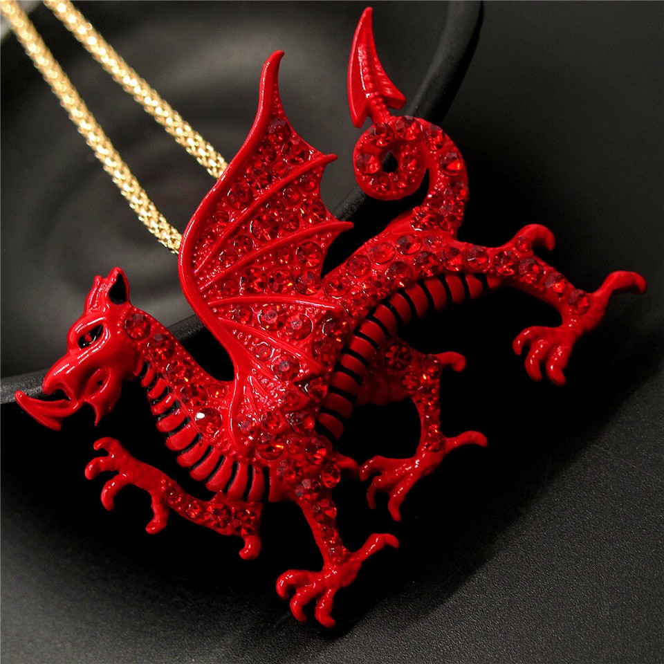 Fashion Women Red Enamel Rhinestone Magic Flame Dragon Chain Necklace ...