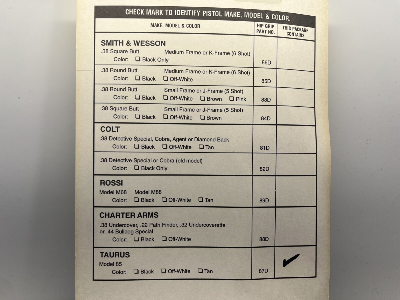 Barami Hip Grip Taurus 85 Off White Model 87D #4574 | eBay