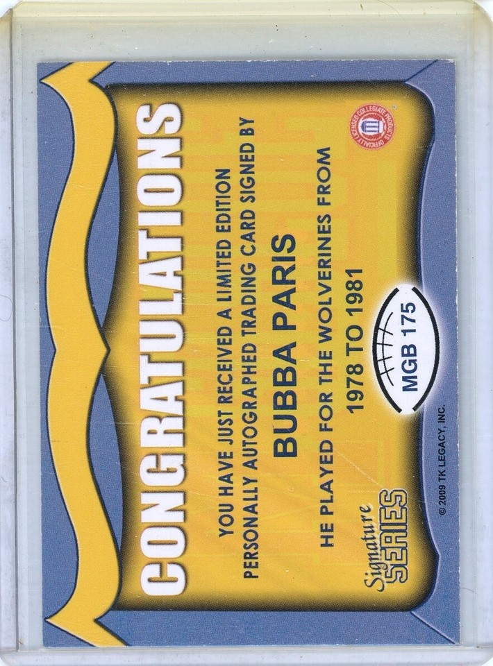 TK LEGACY MICHIGAN SIGNATURE SERIES AUTO BUBBA PARIS #MGB175 | eBay