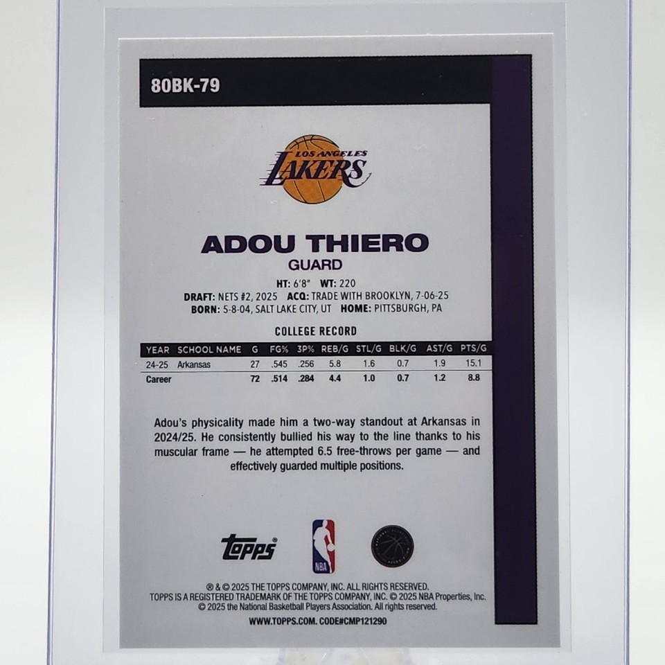 2025 Topps Basketball 45th Anniversary Rookie Adou Thiero #80Bk-79 ...