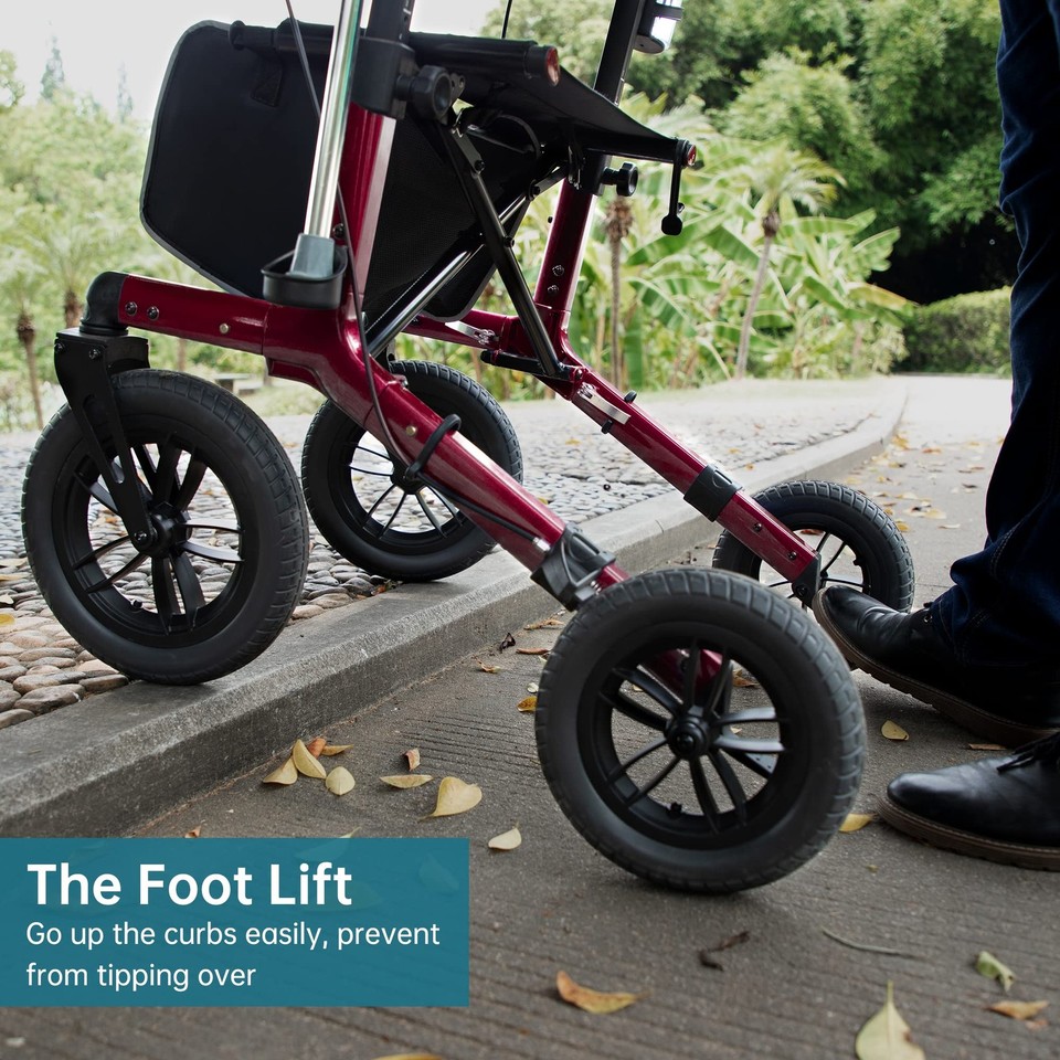 All-Terrain Rollator Walker with Non-Pneumatic Tire 12” Front Rubber ...