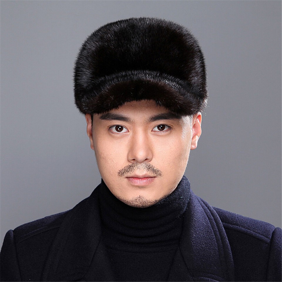 100% Real Whole Mink Fur Hat Thicken Winter Warm Baseball Cap Handsome ...