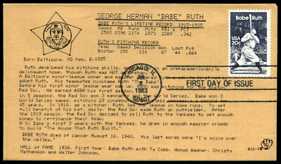 1983 FDC George Herman "Babe" Ruth Lifetime Record EC 1st Computer ...