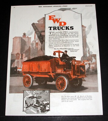 1920 OLD MAGAZINE PRINT AD, FWD TRUCKS, STRENGTH FOR THE MOST DIFICULT ...