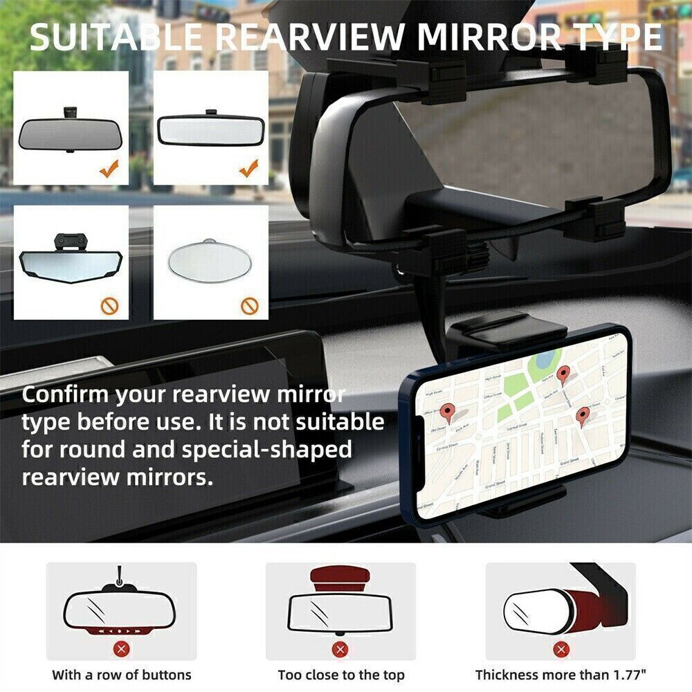 Universal 360 Rotation Car Rear View Mirror Mount Stand GPS Cell Phone ...
