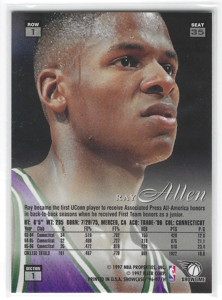 1996-97 Flair Showcase Grace - Row 1 Seat 35 - RAY ALLEN - Rookie RC ...