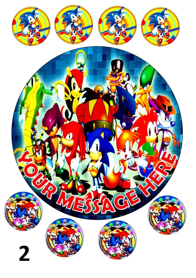 SONIC THE HEDGEHOG TOPPER ROUND 7.5 + 8 EDIBLE ICED ICING FROSTING ...