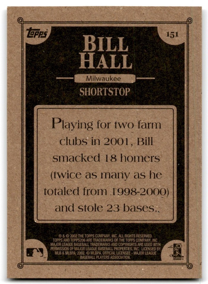 2002 Topps 206 Bill Hall A Baseball Cards #151 | eBay