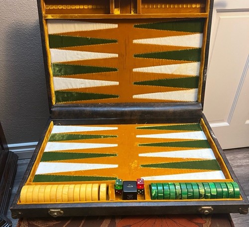 2" inch Large Vintage Backgammon Set with Bakelite Dice and Chips in ...