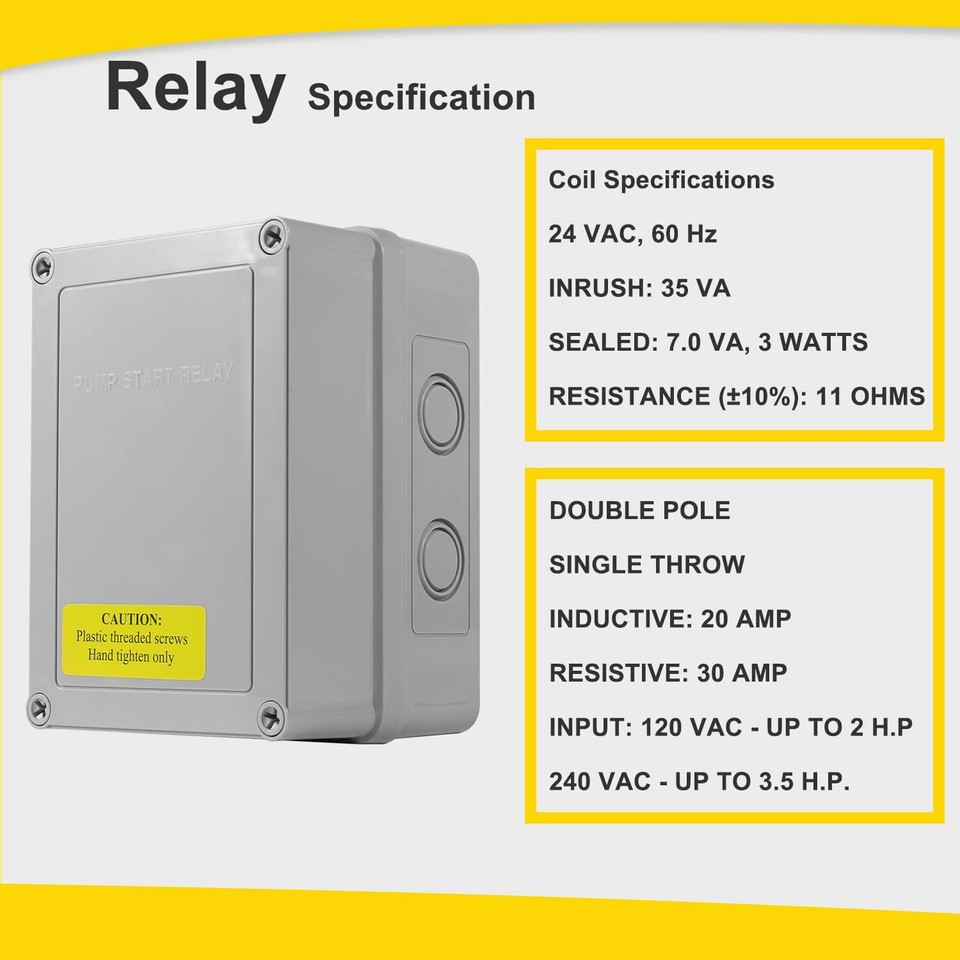 1522 Pump Start Relay with Enclosure 3 HP / 110V / 220V 24V Coil for ...