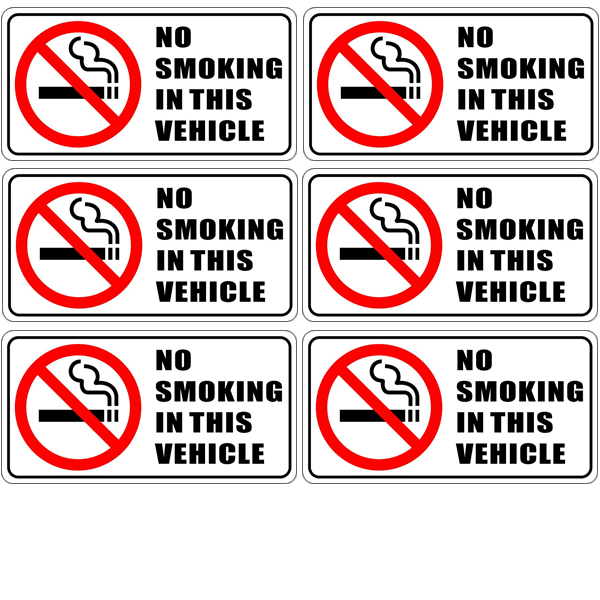 6 Pack NO SMOKING IN THIS VEHICLE Car Window Bumper Warning Vinyl ...