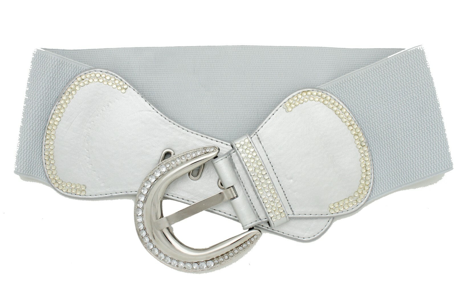 Women Silver Elastic Waistband Fashion Bulky Wide Belt Big Buckle Hip ...