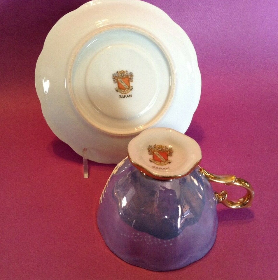 Shafford Luster Pedestal Teacup And Saucer - Raised Moriage Roosters ...