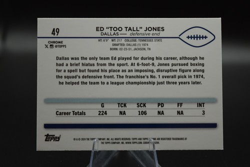 Ed "Too Tall" Jones 2024 Topps Chrome #49 Pink Speckled #/399 Dallas ...