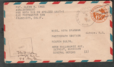 WWII censor cover Pvt Glenn Enos 99th Sig Bn APO 322-1 Dreger Harbor ...