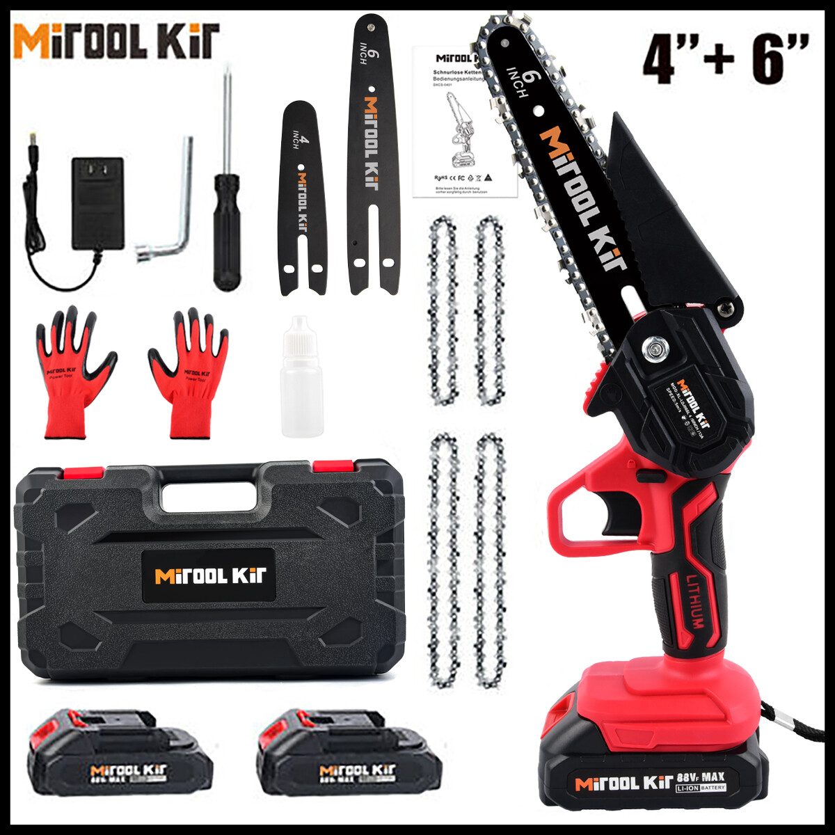 4+6In Mini Chainsaw Cordless Handheld Rechargeable Small Wood Cutting W ...