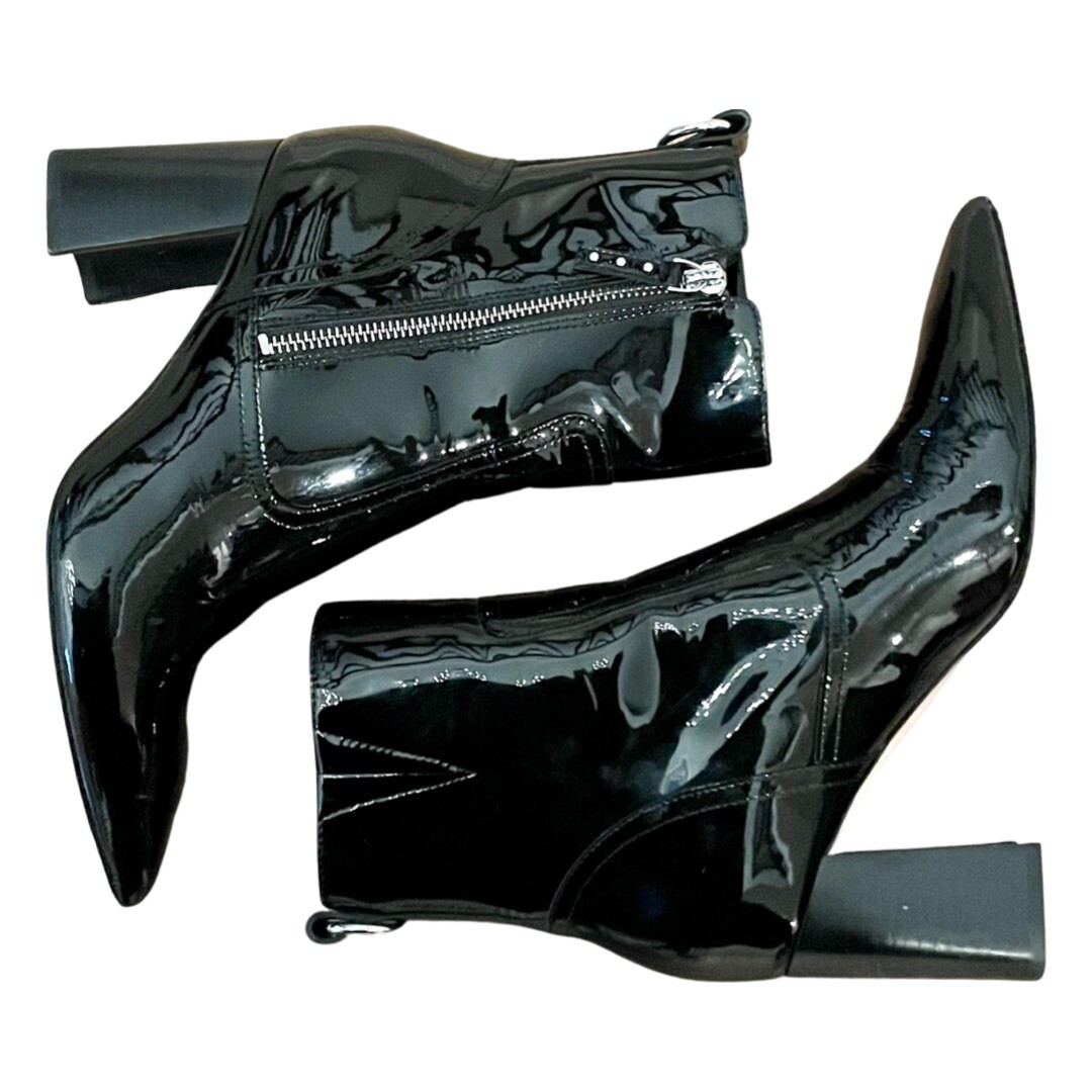 Paige Callan Black Patent Leather Block Heel Boots Wi… - Gem