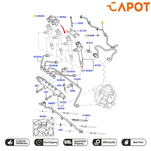 For Ford Transit Mk7 2.2 Tdci 06-14 Fuel Injector Leak Off Pipe & Clips ...