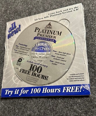 Vintage AOL CD Platinum Version 4.0 100 Free Hours!, Orig. Collectible ...