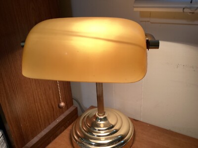 Bankers lamp art specialty yellow frosted shade great office lamp | eBay