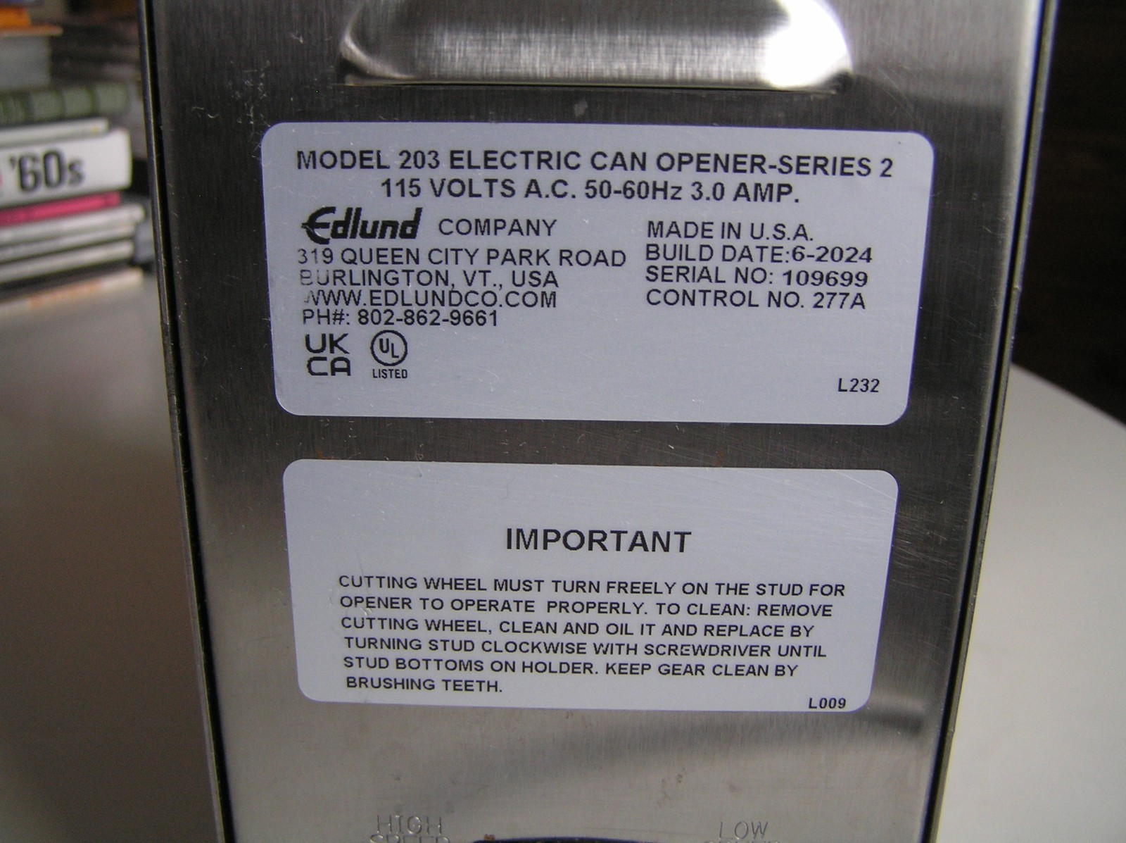 Edlund Model 203 Electric Can Opener 2 Speed * SUPER CLEAN * I SHIP ...