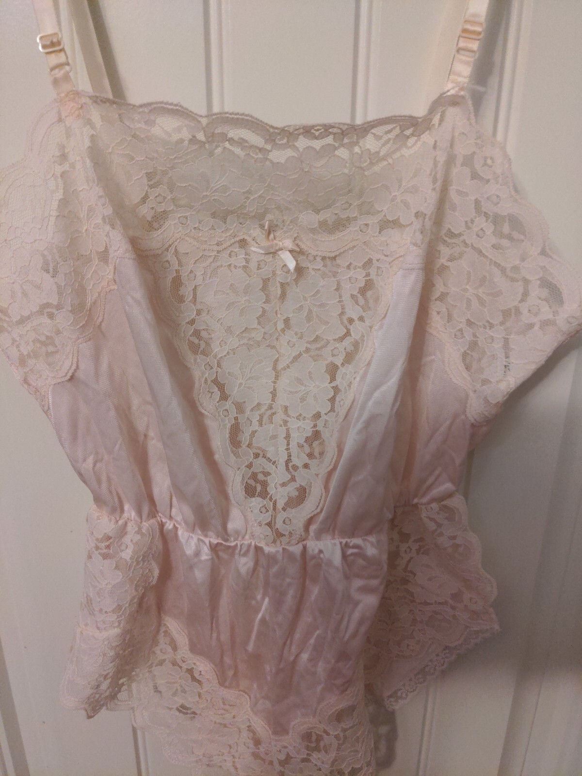 VTG Teddy Playsuit Romper Liquid Satin Pink Flutter High Leg Sheer ...