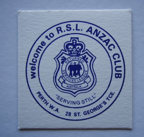 RSL ANZAC CLUB PERTH WA 28 ST GEORGE'S TCE COASTER | eBay