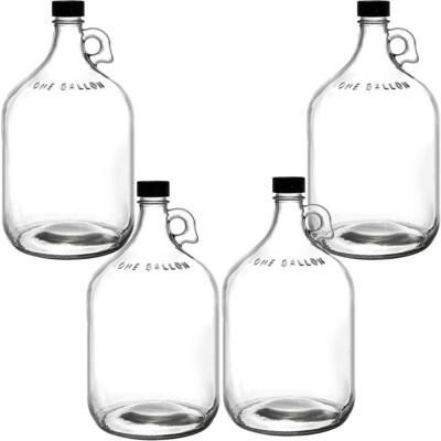4X 3.8L 1 Gallon Glass Demijohn Carboy Bottle Scew Top Wine Spirits ...