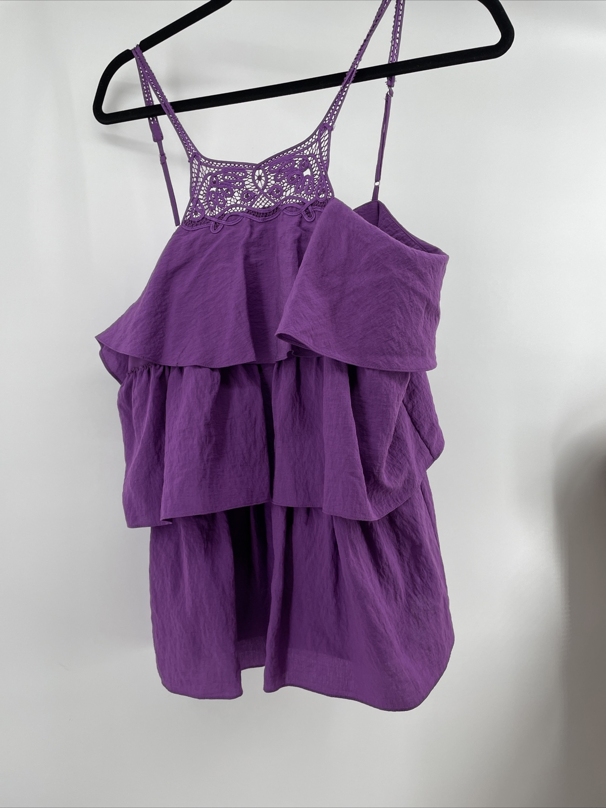 BCBG Top Women's Medium Purple Ruffled Strappy Romantic Fairy ...