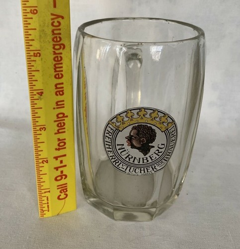 RARE German FLUTED GLASS Beer Mug Nurnberg Freiherrl Tucher Brauerei ...