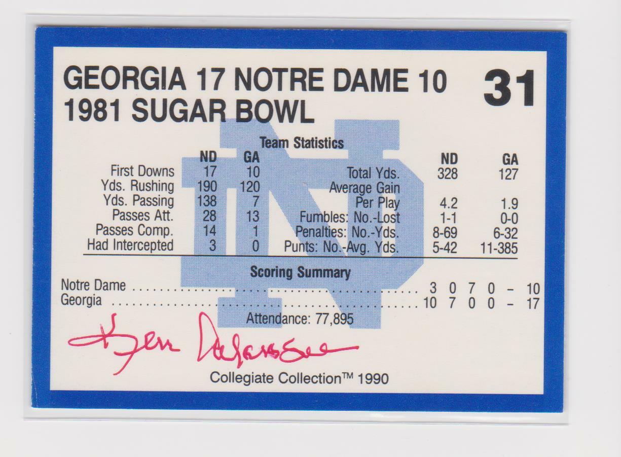 KEN ADAMSON NOTRE DAME UNIVERSITY BRONCOS 1960 AUTOGRAPHED CARD DINGED ...