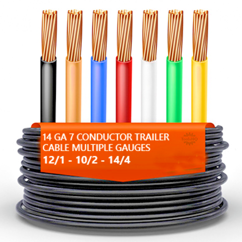 7 Way Copper Conductor RV Trailer Cable 14/4-12/1-10/2 Ga PVC Jacket 20 ...