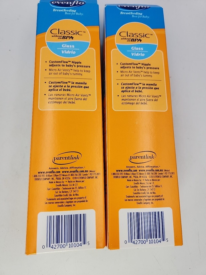 2 Even Flo GLASS 8 OZ Classic BPA Free Bottle 0-3 Months Custom Flow ...