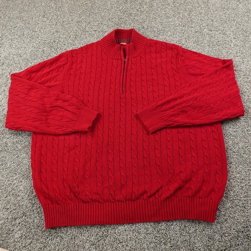 Izod Sweater Mens 2XL Red Aran Cable Knit Half Zip Pullover Fisherman ...